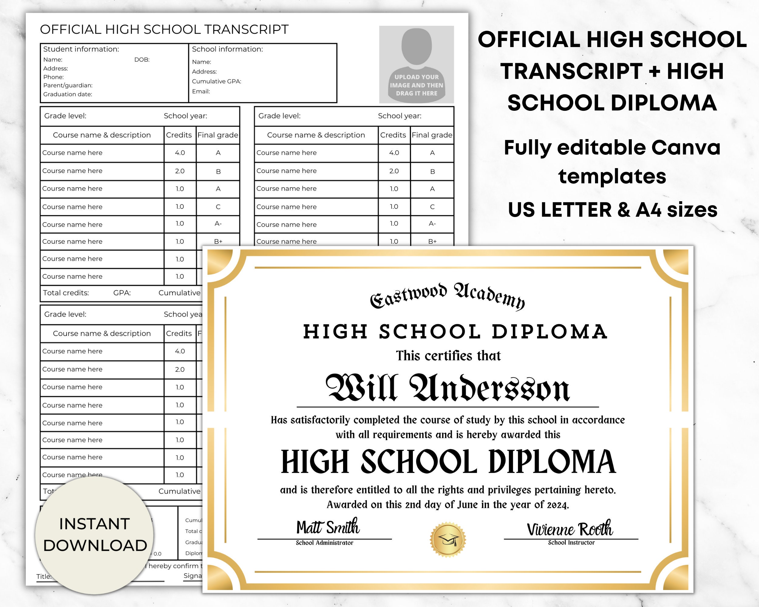High School Diploma Template, Personalized Diploma Template, High ...