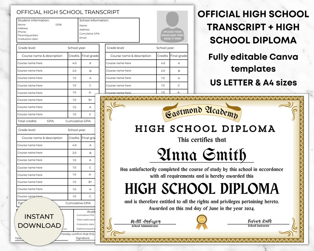 High School Diploma Template, High School Transcript, Graduation ...