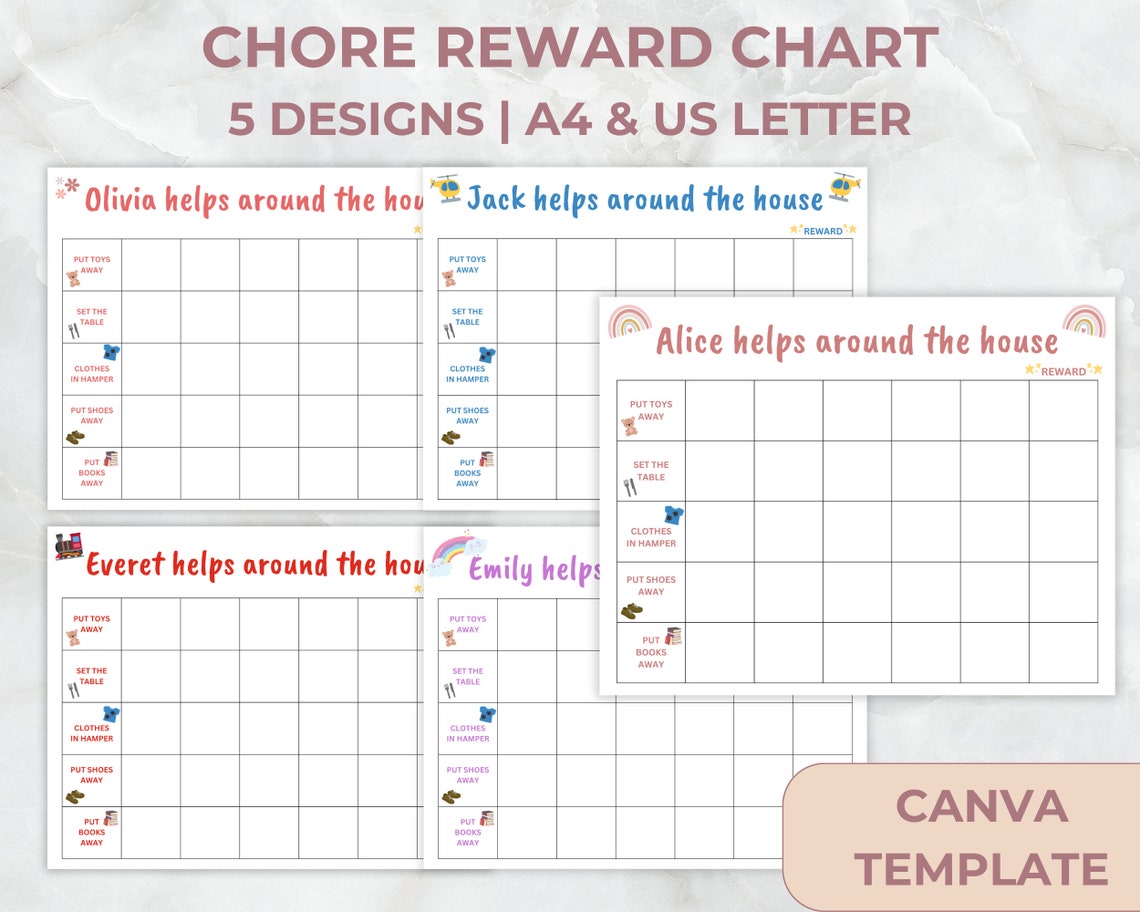 Editable Chore Chart Custom Reward Chart Custom Sticker Chart Toddler ...
