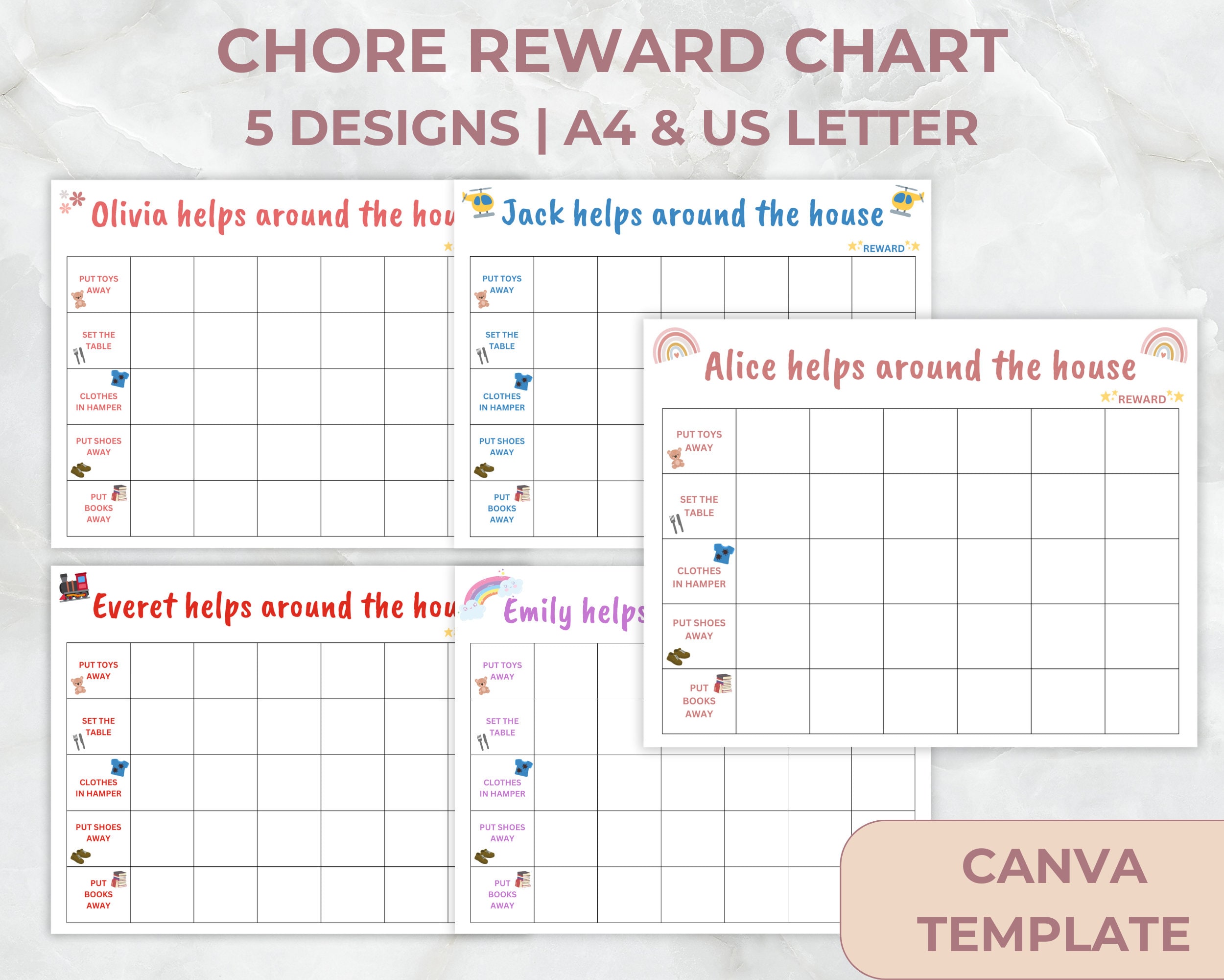 Editable Chore Chart Custom Reward Chart Custom Sticker Chart Toddler ...