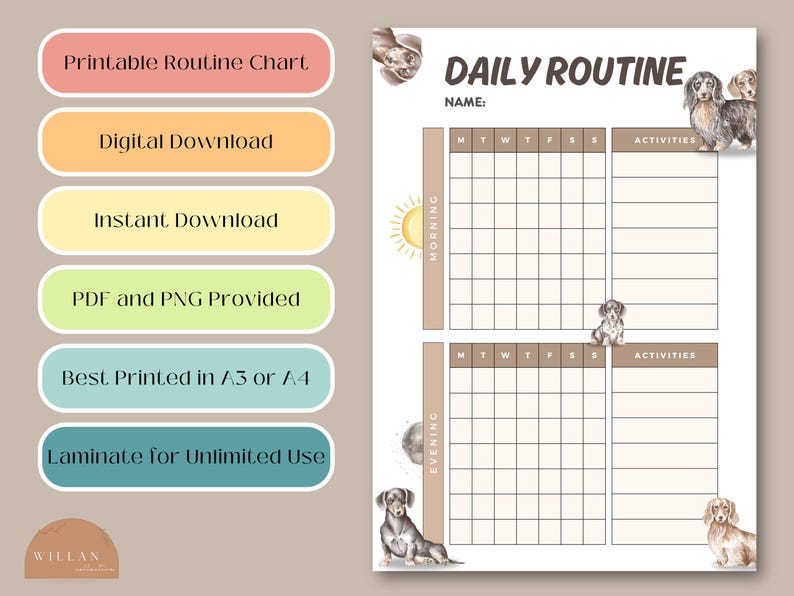 Printable Daily Routine Chart for Kids Digital Routine Chart Star Chart ...