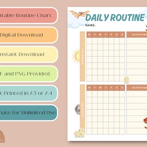Printable Daily Routine Chart for Kids Digital Routine Chart Star Chart ...