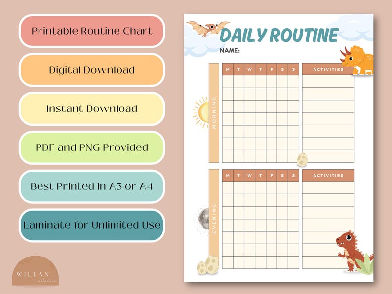 Printable Daily Routine Chart for Kids | Digital Routine Chart | Star ...