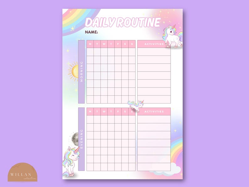 Printable Daily Routine Chart for Kids Digital Routine Chart Star Chart ...