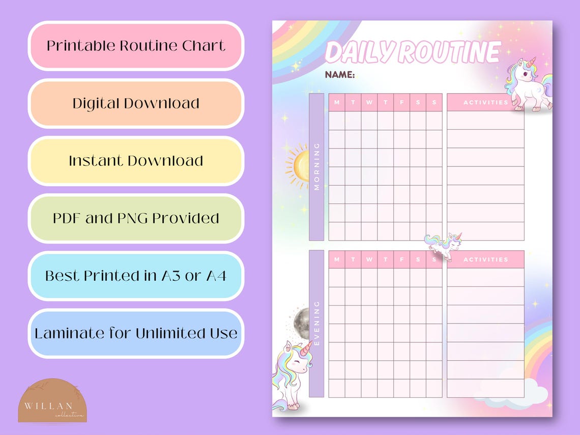 Printable Daily Routine Chart for Kids Digital Routine Chart Star Chart ...