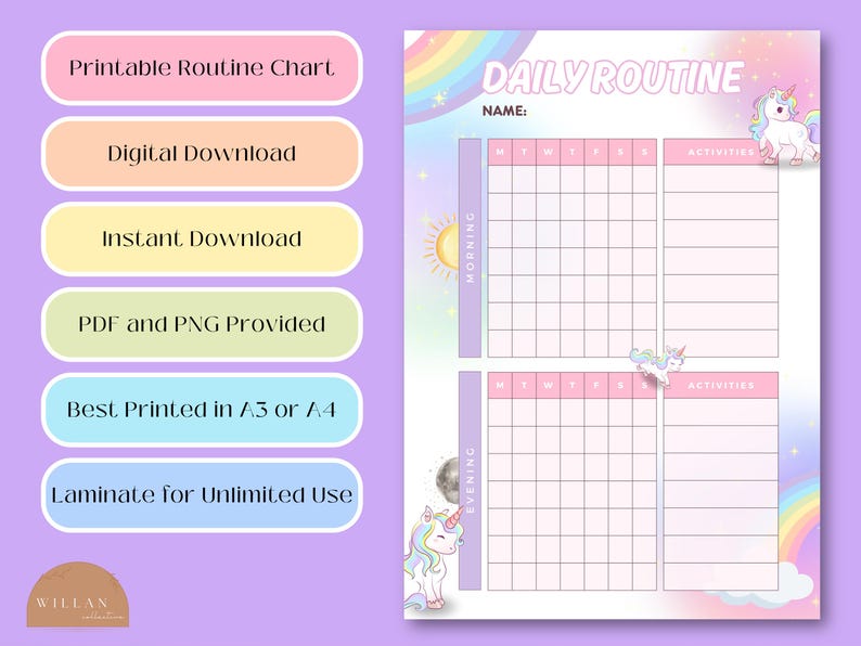 Printable Daily Routine Chart for Kids Digital Routine Chart Star Chart ...