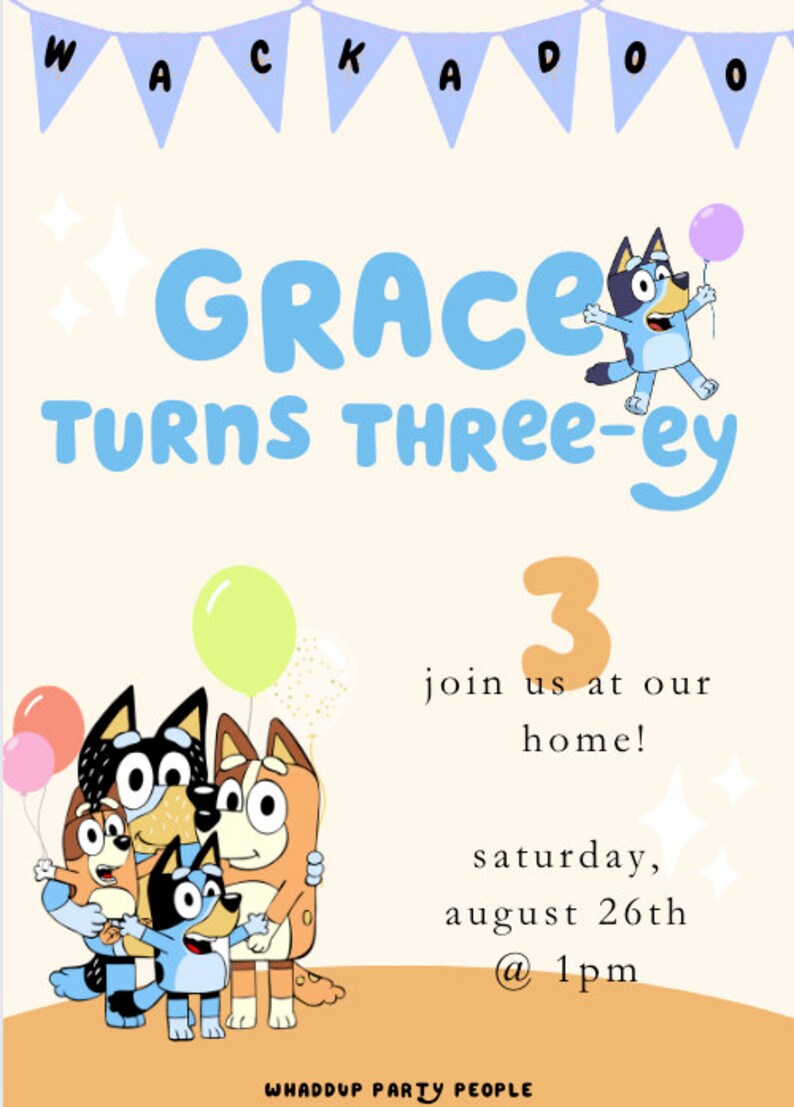 Bluey Birthday Invitation Canva Template, Bluey Kids Invite Evite Card ...
