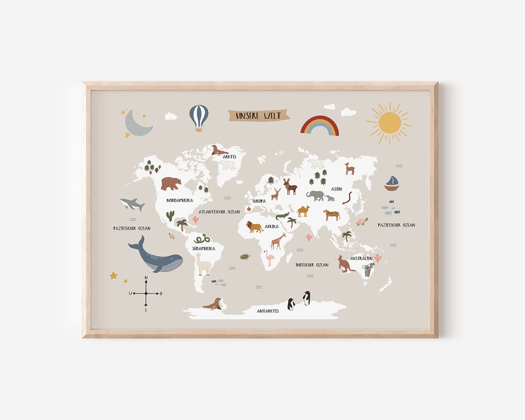 World Map for Children's Rooms in A4, A3 & A2 Sizes | Boys | Girls ...