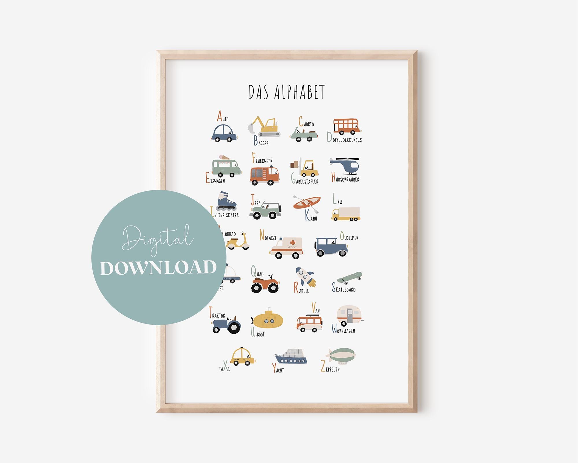 Vehicles ABC Poster for Children's Room Digital Download | Boy | Girl ...