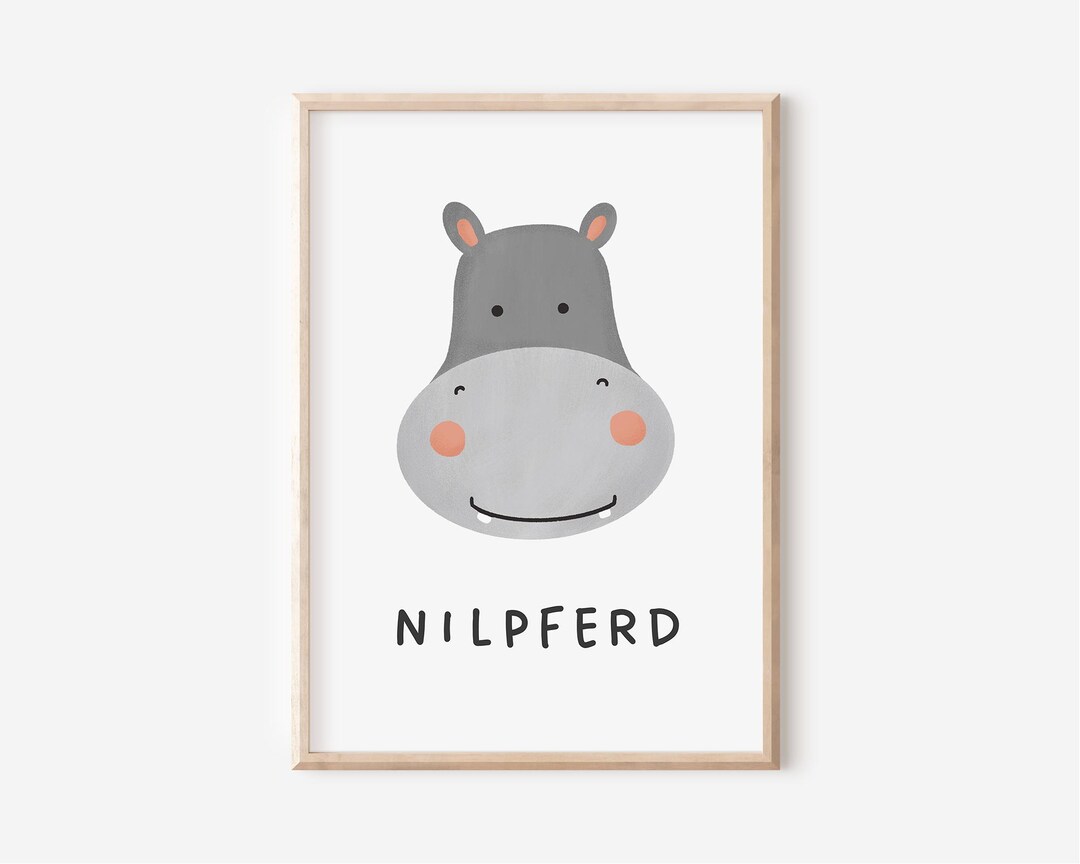 Hippopotamus Poster for the Children's Room in A4 and A3, Wall ...