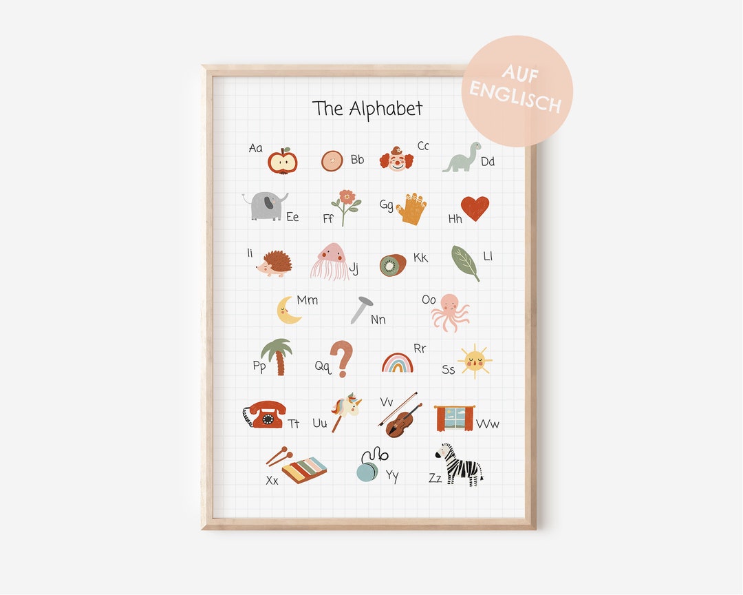 Alphabet Poster in English for Kids Rooms in A4 and A3 Boys - Etsy