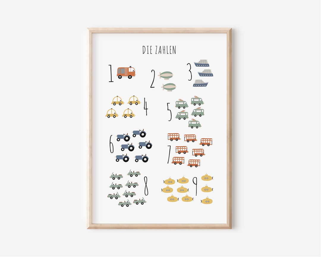 Posters With Numbers and Vehicles for the Children's Room in 30x40, A4 ...