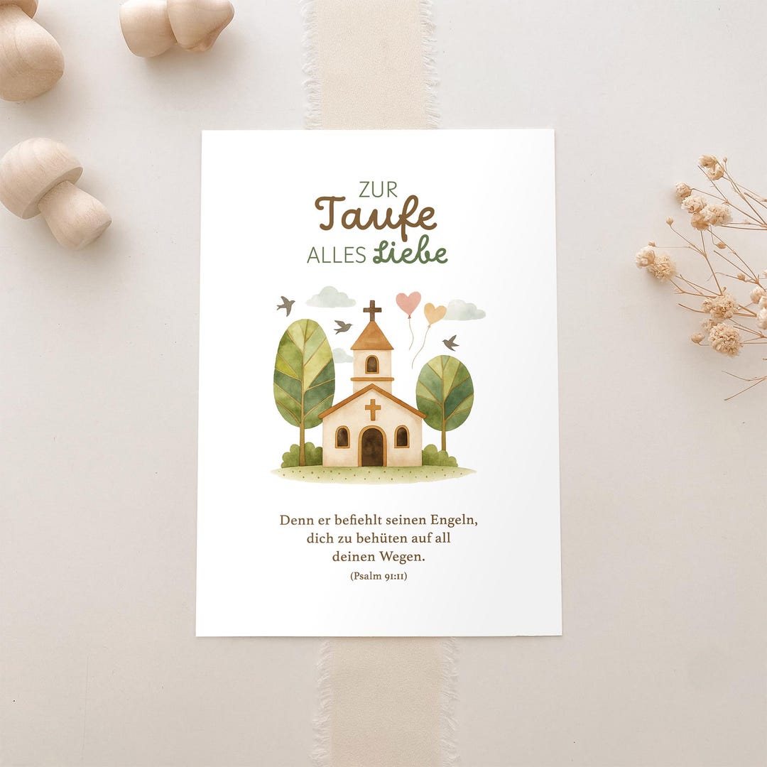 Baptism Card | Baptism Card With Church and Bible Verse | Watercolor ...