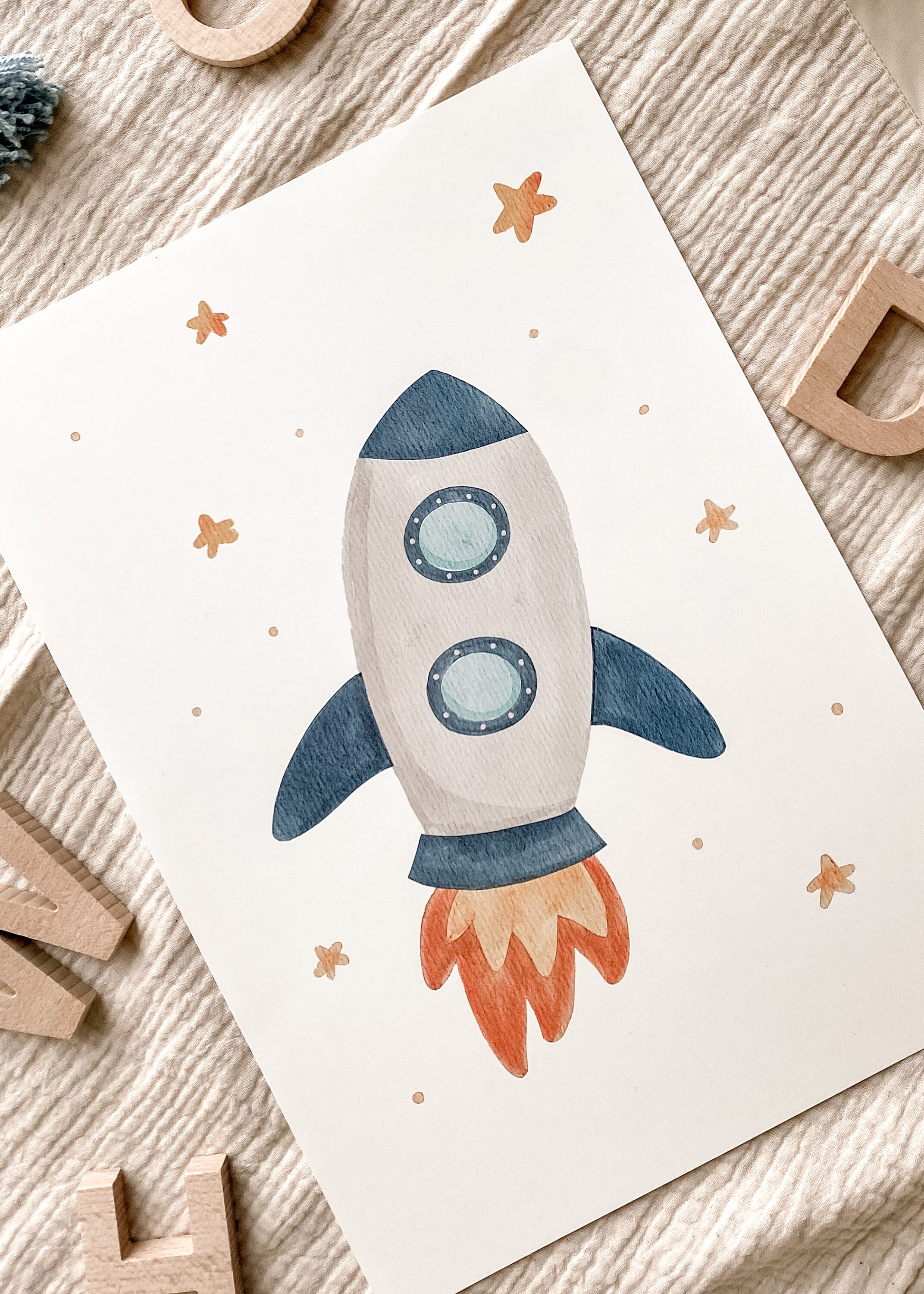 Poster Rocket Children's Room in A4 and A3, Boys Girls Wall Decoration ...