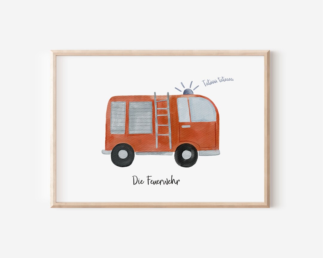 Fire Engine Poster for Children's Rooms in A4 and A3 | Wall Decoration ...