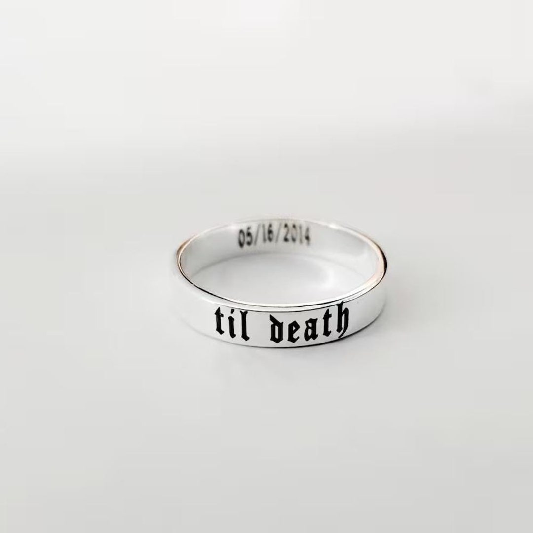 Til Death Engraving Band Ring 925 Silver Flat Band Ring Wedding Ring ...