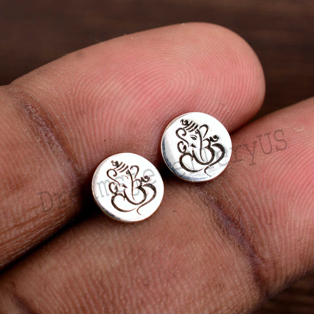 Ganesha Stud Earrings, Sterling Silver Ganesh Earrings, Hindu God ...