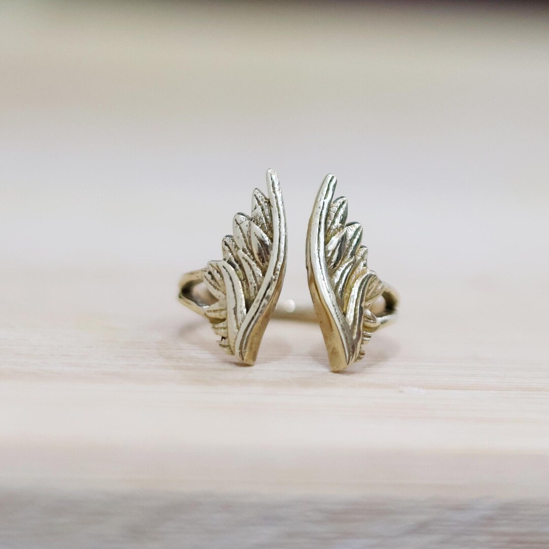 Adjustable Angel Wings Feather Ring, Sterling Silver Finish, Gold ...