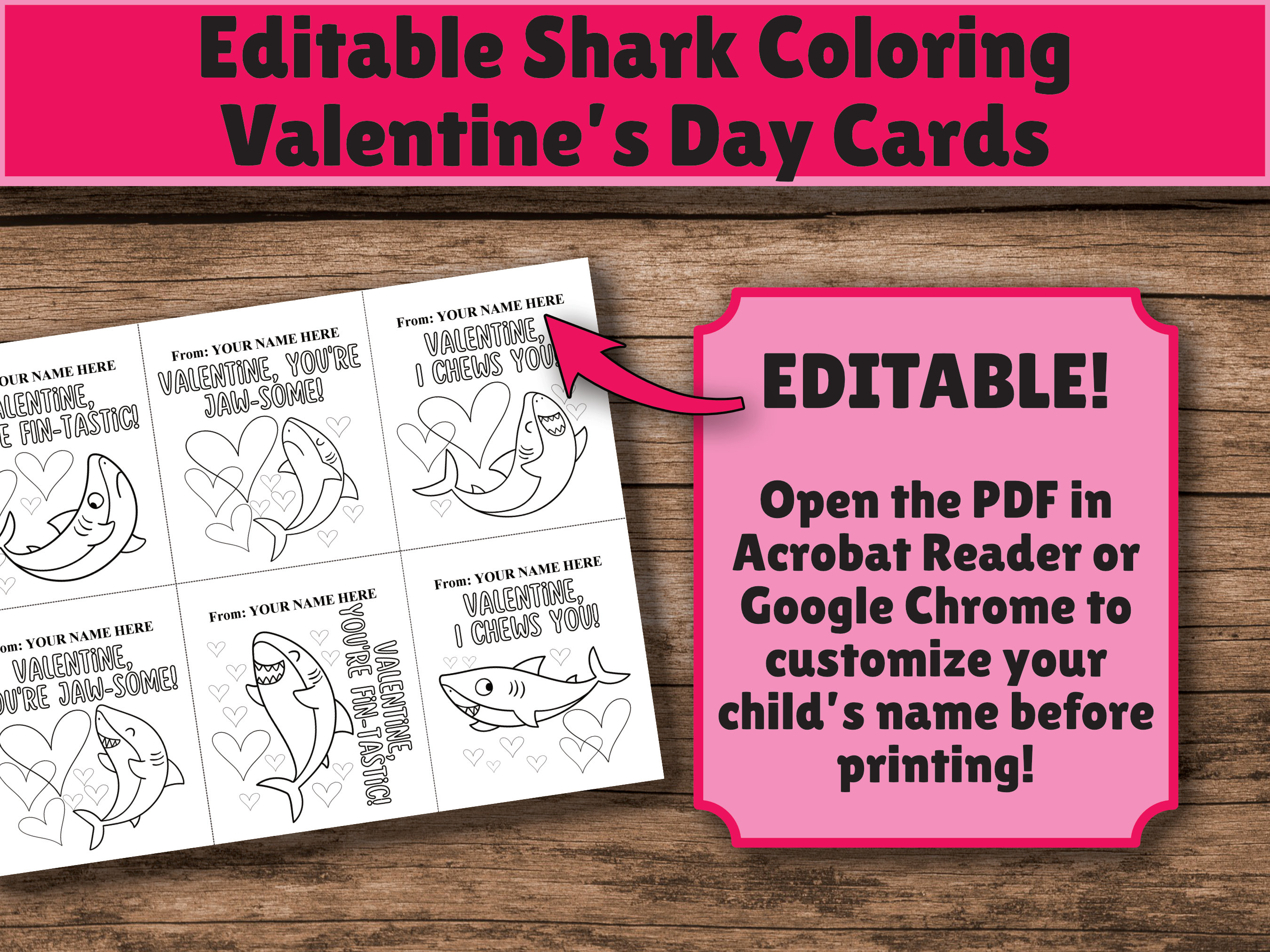 EDITABLE Printable Black and White Kids Valentine's Day Cards for ...