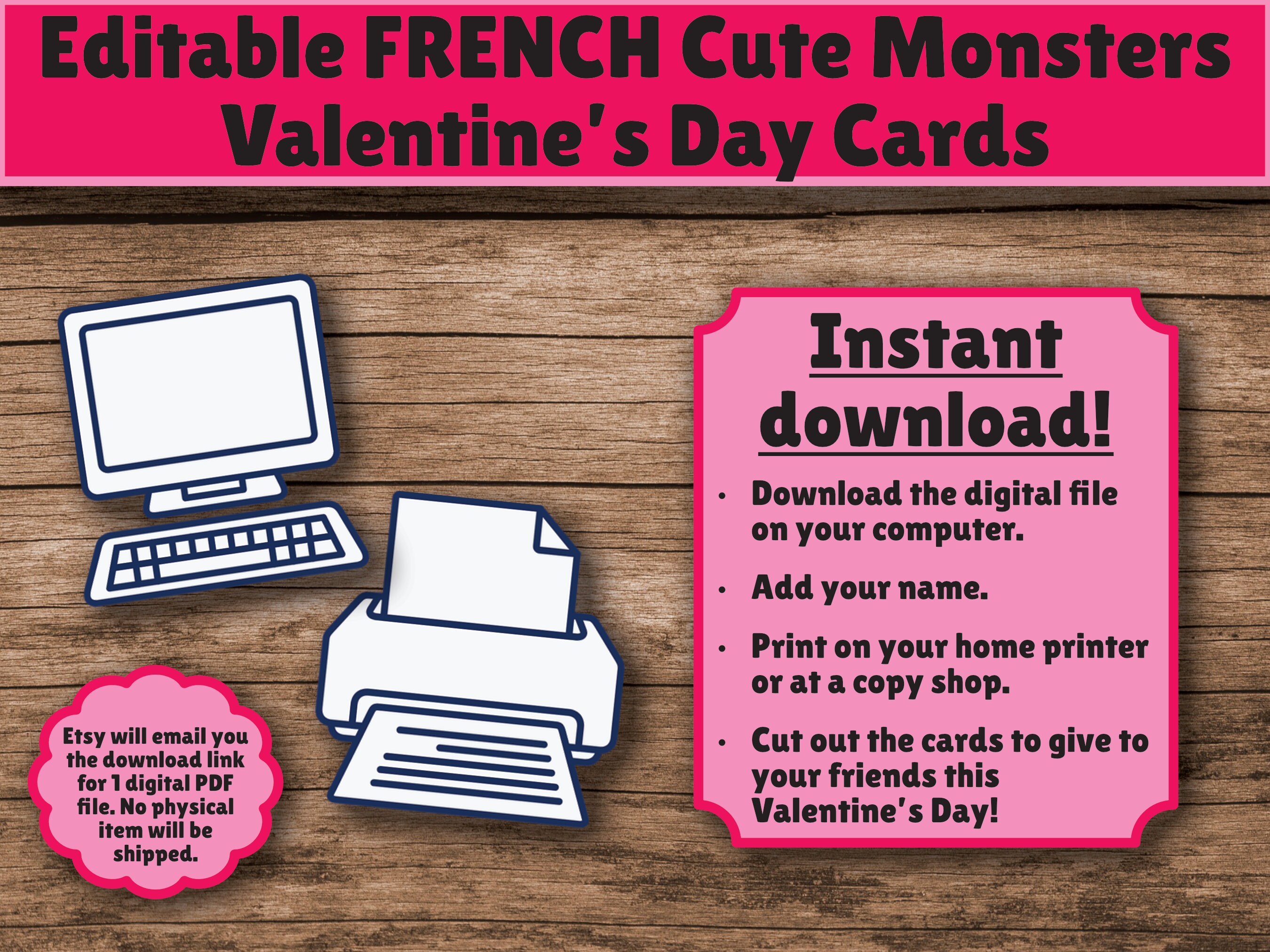 EDITABLE FRENCH Printable Kids Valentine's Day Cards for School Cute ...