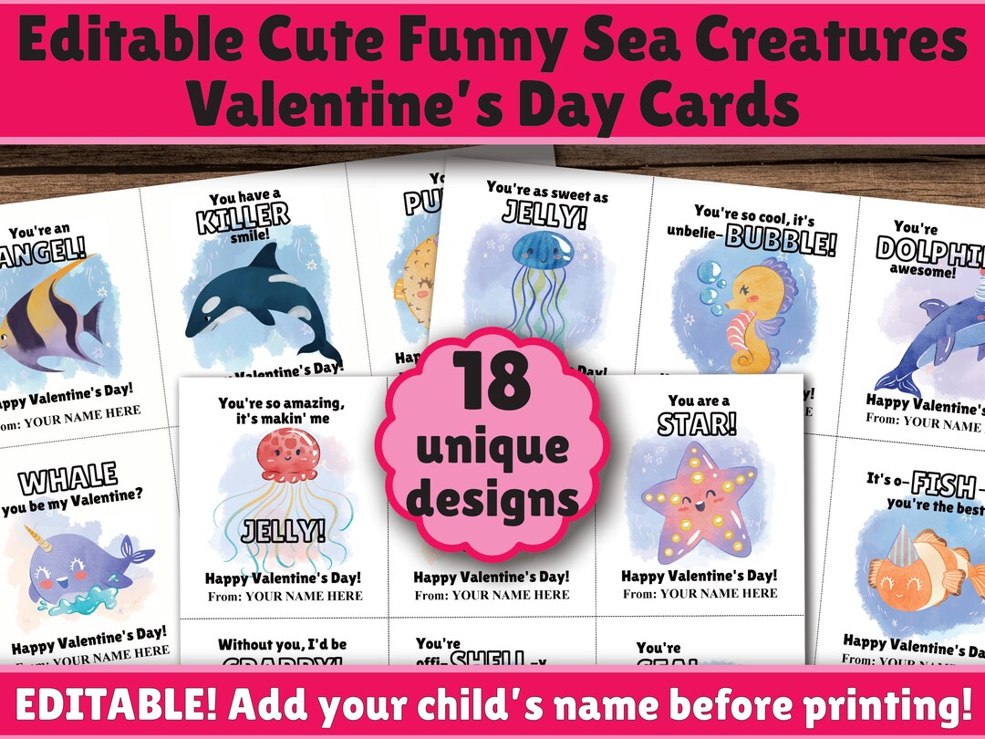 EDITABLE, Printable Kids Valentine's Day Cards for School, Cute Funny ...