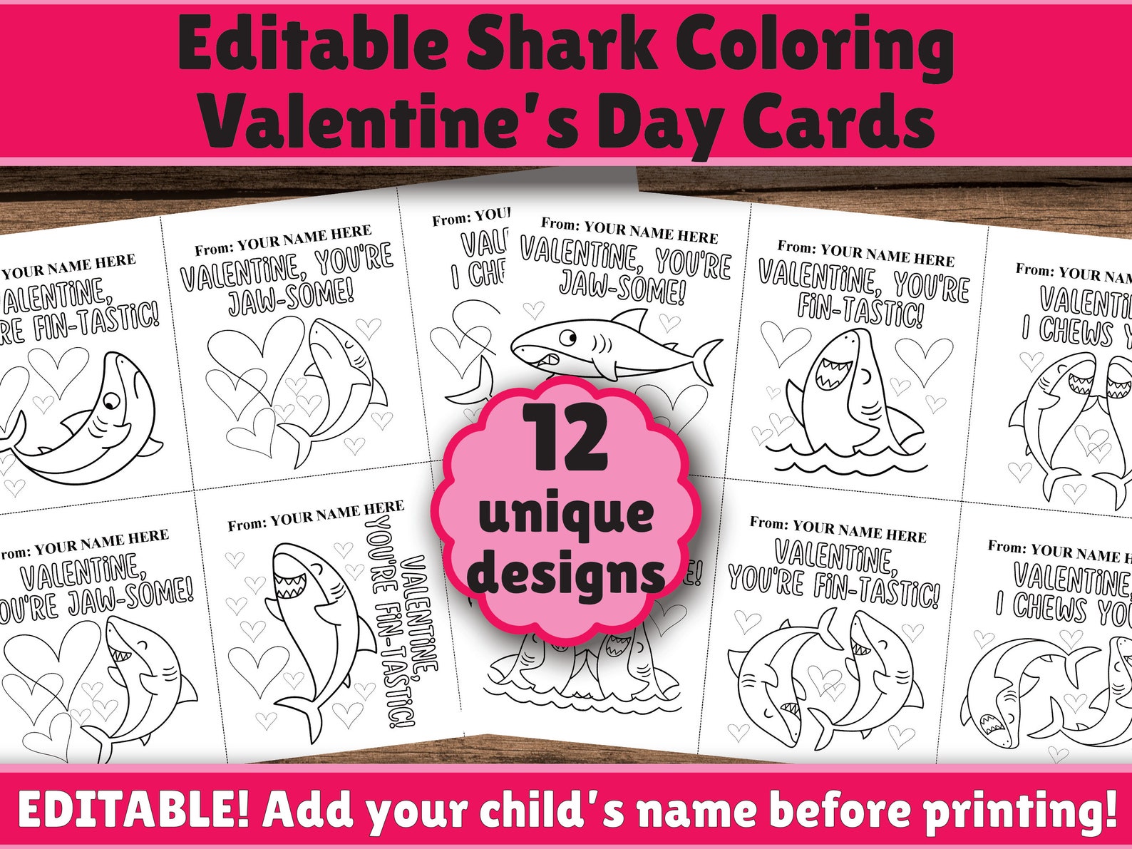 EDITABLE Printable Black and White Kids Valentine's Day Cards for ...