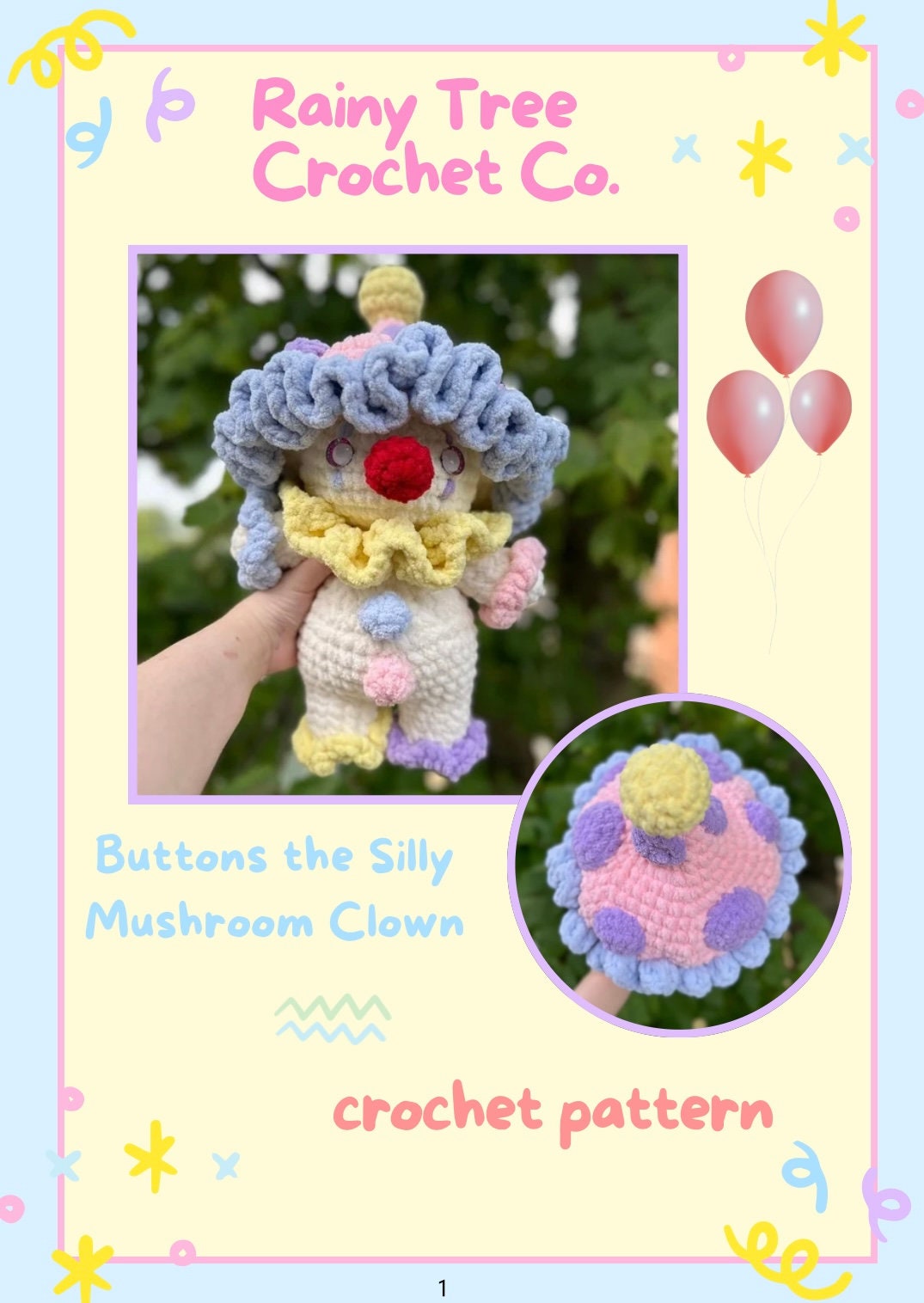 Buttons the Silly Mushroom Clown Crochet Pattern - PDF Pattern, Crochet ...