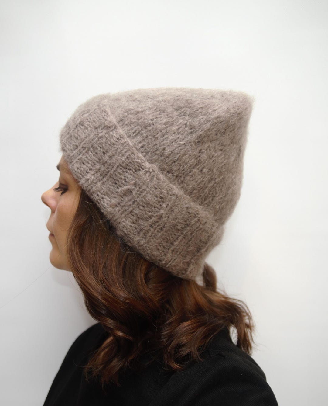 Hand-knitted Brushed Alpaca Beanie: Women’s Mole Gray Wool Hat (55-57cm ...