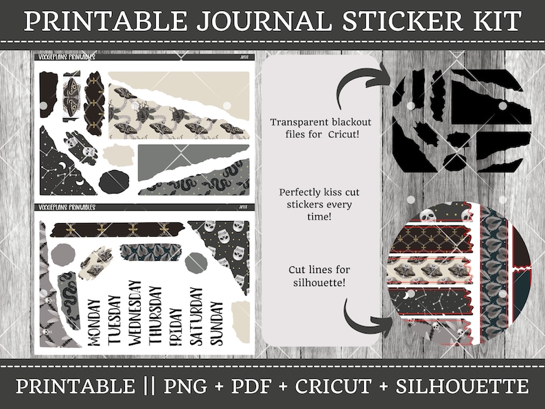 Printable Journal Stickers, Gothic Junk Journal Sticker Sheets, Bullet ...