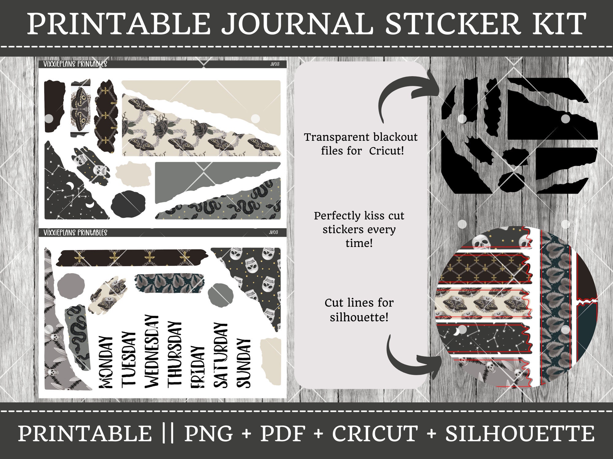 Printable Journal Stickers, Gothic Junk Journal Sticker Sheets, Bullet ...