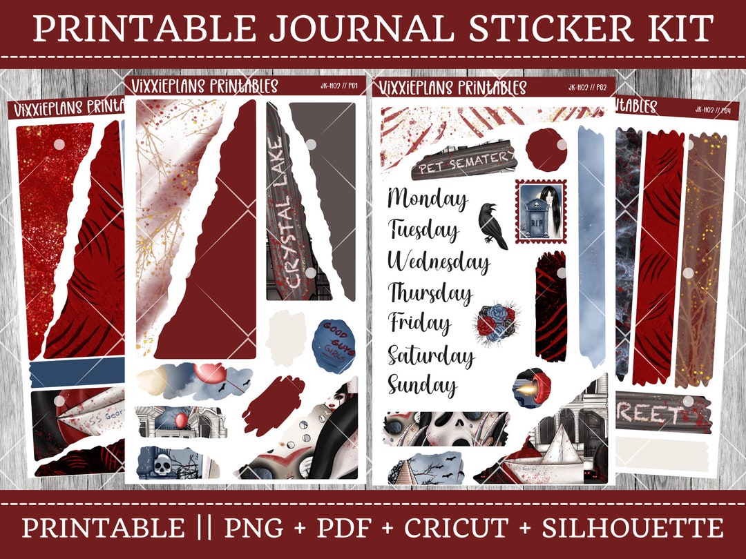 Creepy Halloween Printable Sticker Set | Horror Characters, Blood ...