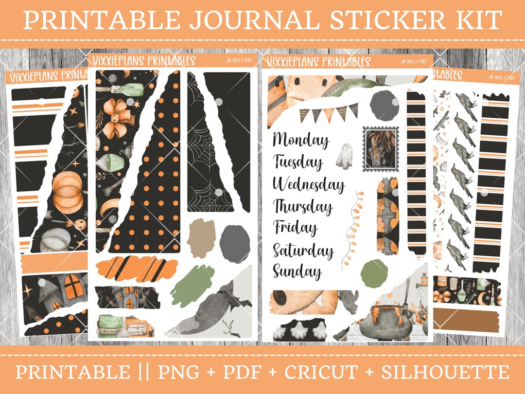 Spooky Halloween Printable Journal Stickers | Watercolor Sticker Sheets ...