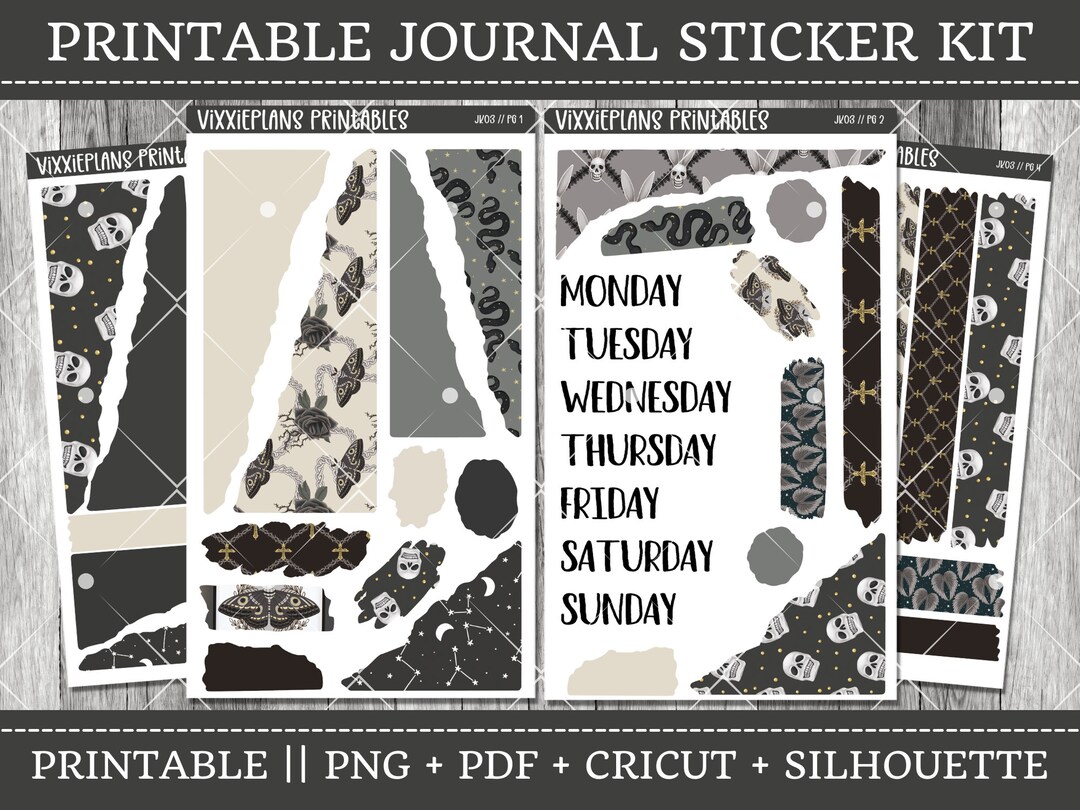 Printable Journal Stickers, Gothic Junk Journal Sticker Sheets, Bullet ...