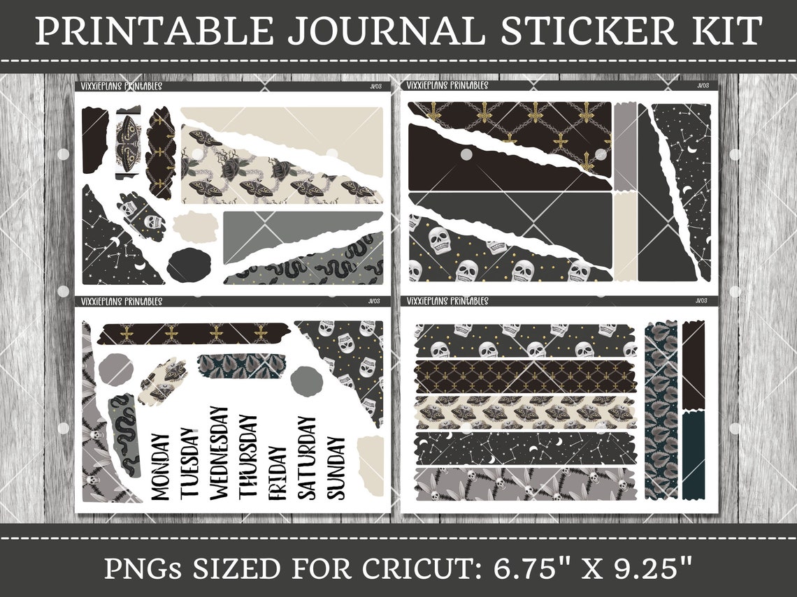 Printable Journal Stickers, Gothic Junk Journal Sticker Sheets, Bullet ...