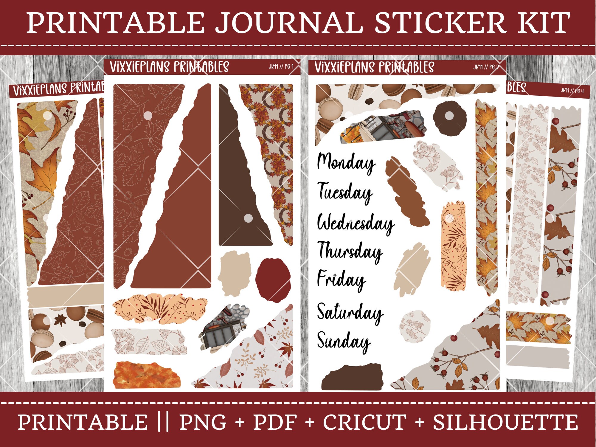 Printable Journal Stickers, Autumn Junk Journal Sticker Sheets, Bullet ...