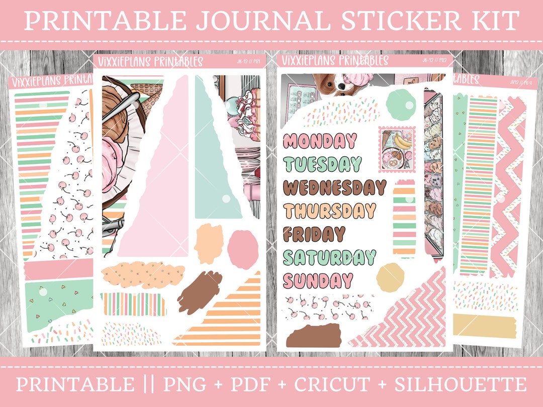 Printable Journal Stickers, Icecream Sundae Junk Journal Sticker Sheets ...
