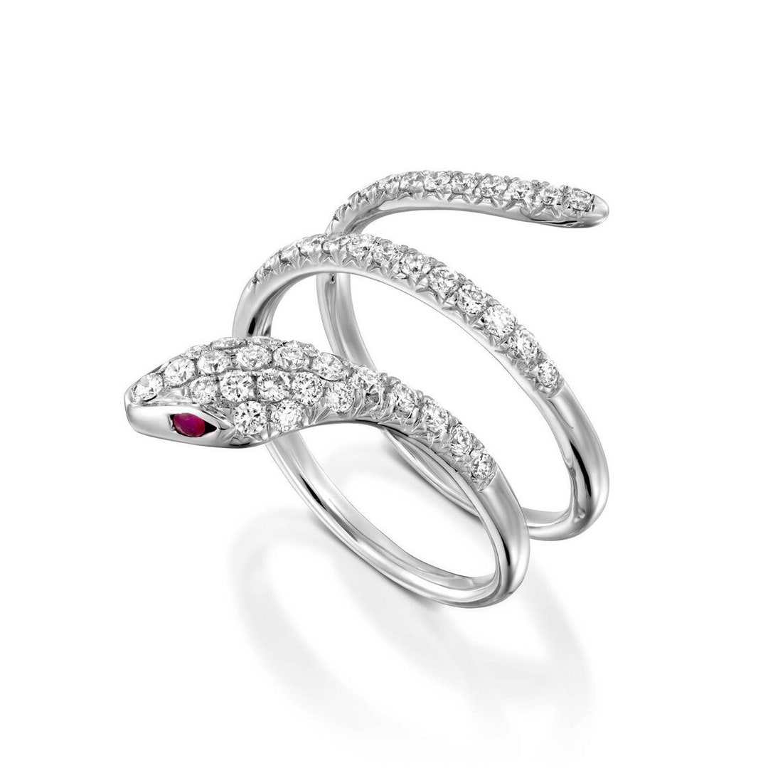 Swirl Snake Ring, Snake Diamond Ring, 2.2ct Diamond, 14K White Gold ...