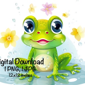Frog, Cute Frog Clipart, Woods Forest Animals Frog PNG, Frog Daisy ...