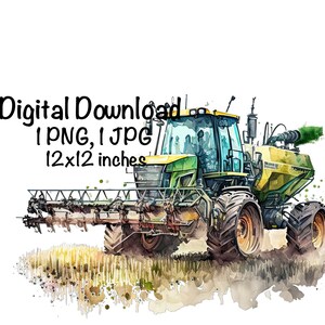 Boom Sprayer Tractor Watercolor Farm Tractor Boys Clipart Wall Art ...