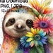 Cute Sloth Clipart Sloth & Spring Flowers PNG Commercial Use Sloth ...