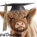 Highland Cow Watercolor Clipart Highland Cow Graduation Cap PNG ...