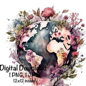 Earth Day Watercolor Planet Earth Clipart PNG Commercial Use ...