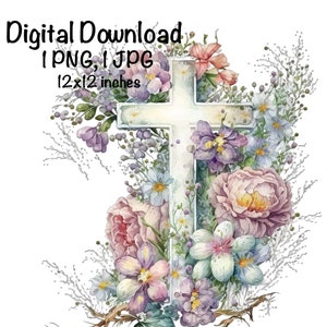 Easter Cross Watercolor Floral Cross Clipart Easter Sublimation Design ...