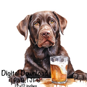 Funny Labrador Dog Watercolor Clipart Drinking a Beer Cute Chocolate ...