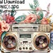 Retro Boombox Watercolor Clipart Floral Vintage Tape PNG Commercial Use ...