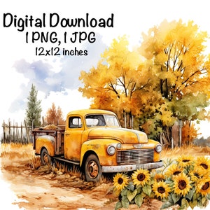 Rustic Yellow Farm Truck Barn Sunflowers Autumn Rustic Truck Country ...