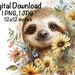 Cute Sloth Clipart Sloth & Spring Flowers PNG Commercial Use Sloth ...