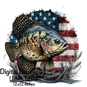 Crappie Fish USA Flag PNG Watercolor American Fishing Clipart American ...