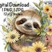 Cute Sloth Clipart Sloth & Spring Flowers PNG Commercial Use Sloth ...