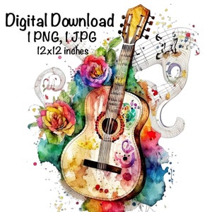 Cinco De Mayo Guitar Watercolor Clipart New Mexico PNG Commercial May ...